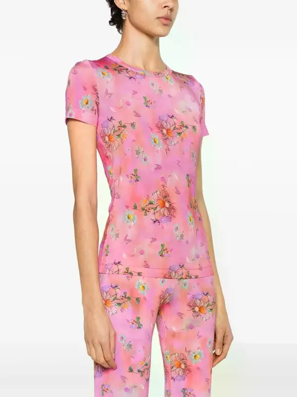 MARGHERITA MACCAPANI Floral-print Mesh T-shirt - Pink