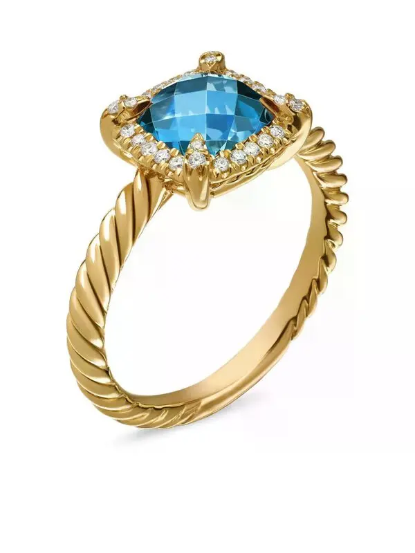 David Yurman 18kt Yellow Gold Petite Chatelaine Topaz And Diamond Ring