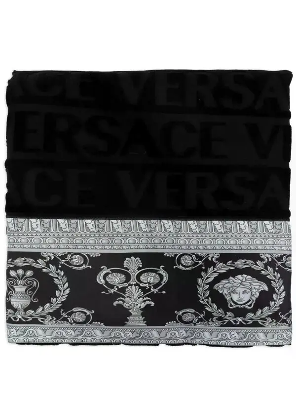 Versace Barocco-print Cotton Bath Towel - Black