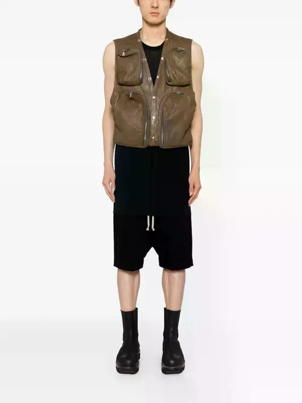 Rick Owens Leather V-neck Gilet - Brown