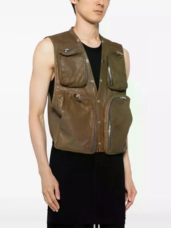 Rick Owens Leather V-neck Gilet - Brown