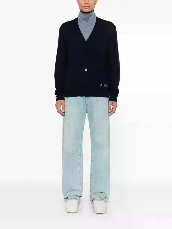 A.p.c. Navy Virgin Wool V-neck Cardigan - Blue