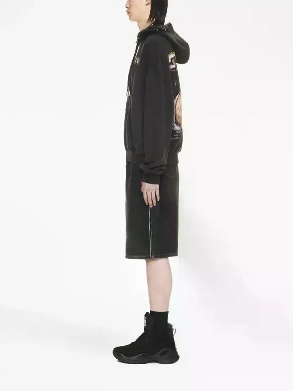 Off-White Drawstring Hoodie With Graphic Print