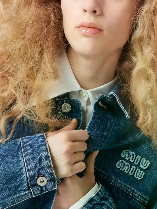Miu Miu Cropped Denim Blouson Jacket With Embroidered Logo - Blue