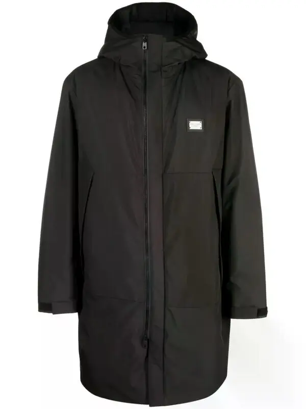 Dolce & Gabbana Logo Plaque Hooded Coat - Black