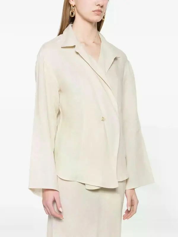TWINSET Linen V-neck Long Sleeve Blouse