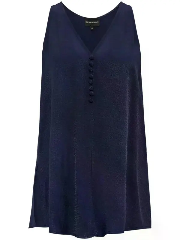 Emporio Armani Sleeveless V-neck Blouse With Front Button Fastening - Blue