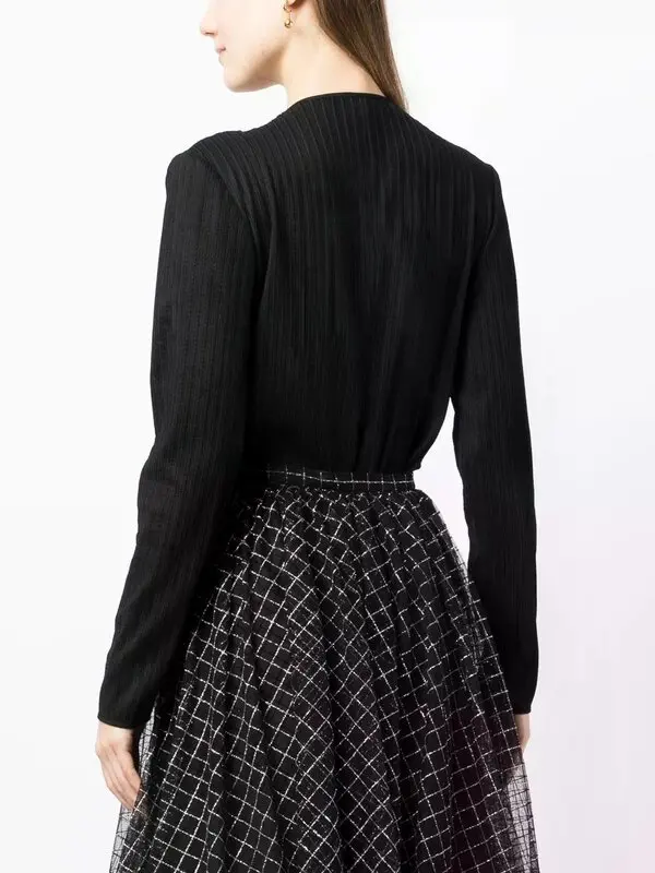 Talbot Runhof Ribbed Knit V-neck Long-sleeve Bodysuit