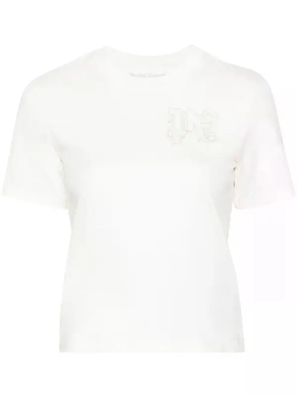 Palm Angels Logo Embroidered Cotton T-shirt - Neutrals