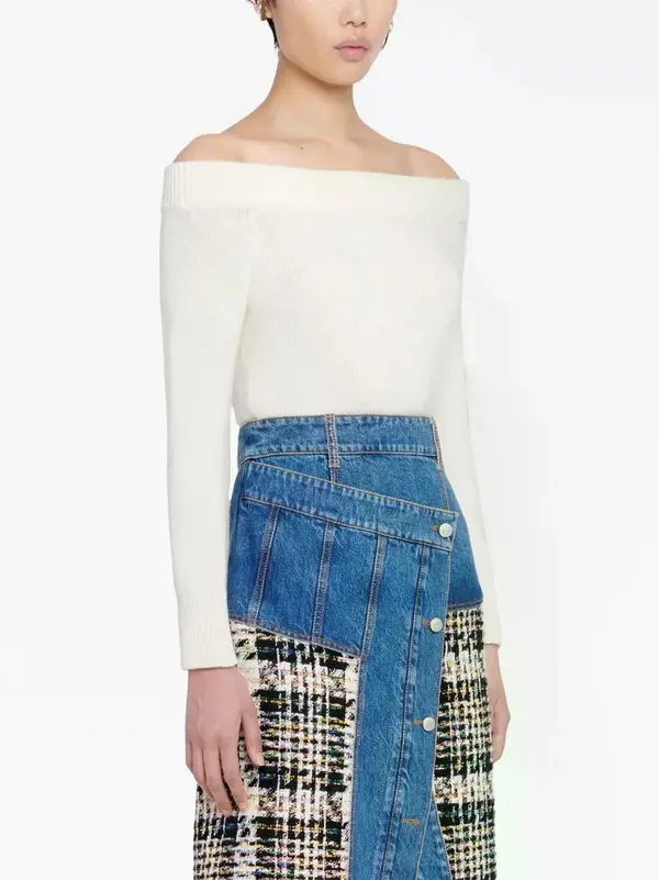 Alexander McQueen Off-shoulder Ribbed-trimmed Jumper