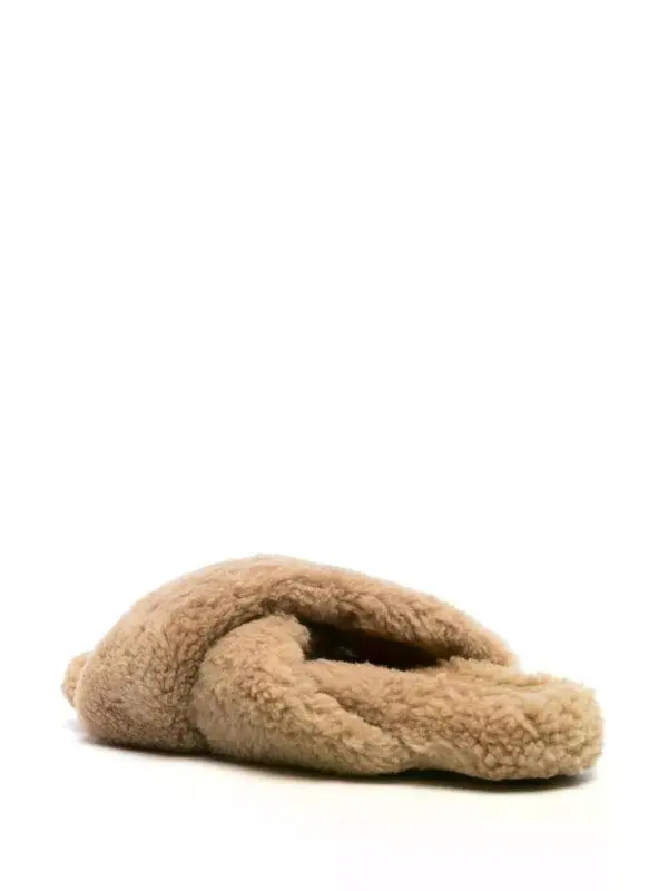 YVES SALOMON Crossover Strap Shearling Slippers - Neutrals