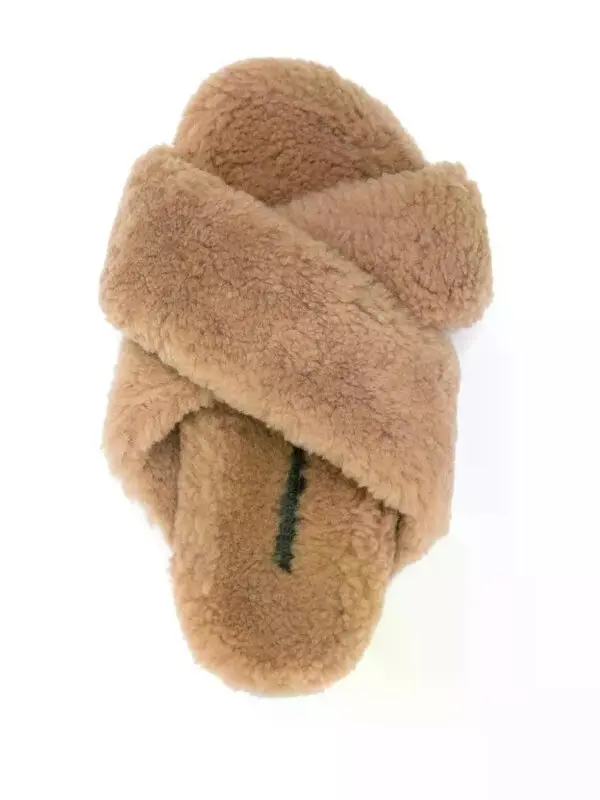 YVES SALOMON Crossover Strap Shearling Slippers - Neutrals