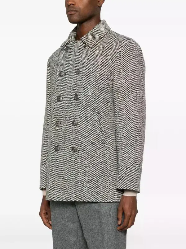 Brunello Cucinelli Chevron Virgin Wool Peacoat
