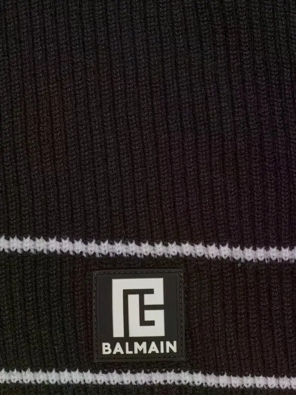Balmain Logo-patch Ribbed Scarf - Black