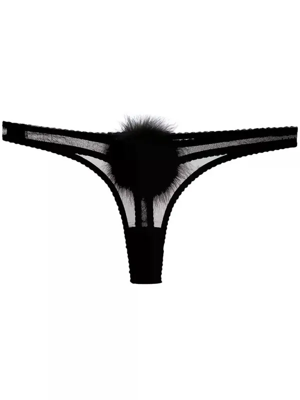 GILDA & PEARL Diana Georgette Pompom Thong - Black
