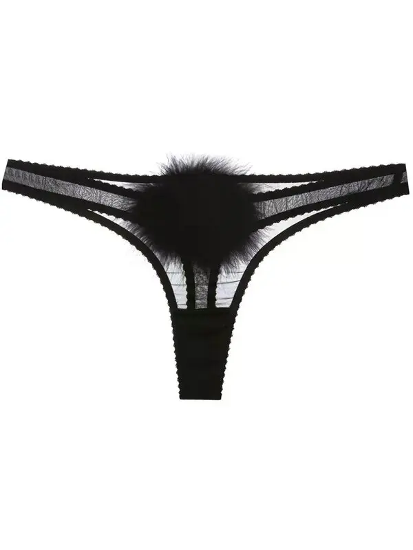 GILDA & PEARL Diana Georgette Pompom Thong - Black