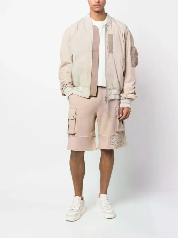 Balmain Embossed Logo Cotton Bermuda Shorts - Brown