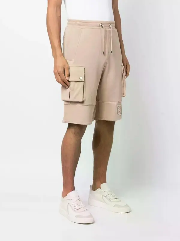 Balmain Embossed Logo Cotton Bermuda Shorts - Brown
