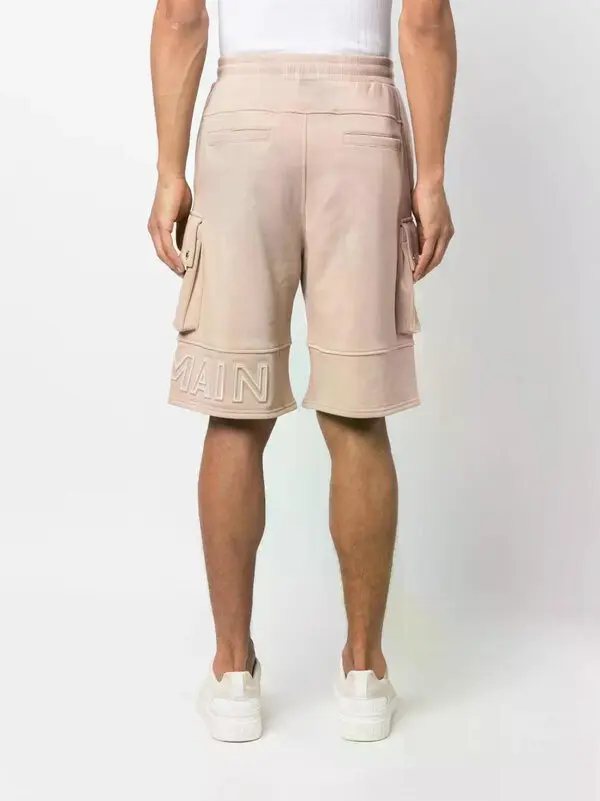 Balmain Embossed Logo Cotton Bermuda Shorts - Brown