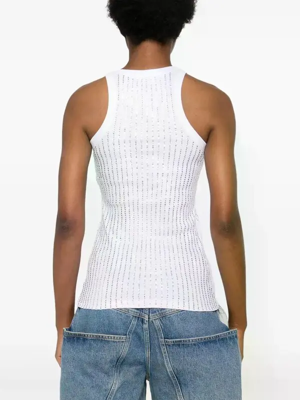 Attico Rhinestone Embellished Cotton Ribbed Tank Top - White