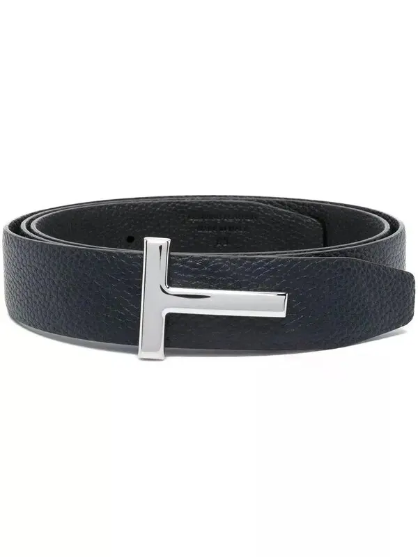 TOM FORD Logo Plaque Leather Belt