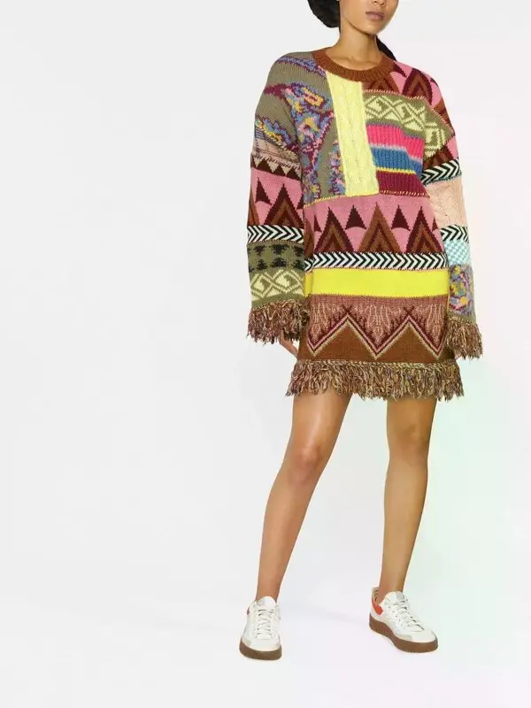 Etro Fringe-detail Knitted Dress - Green