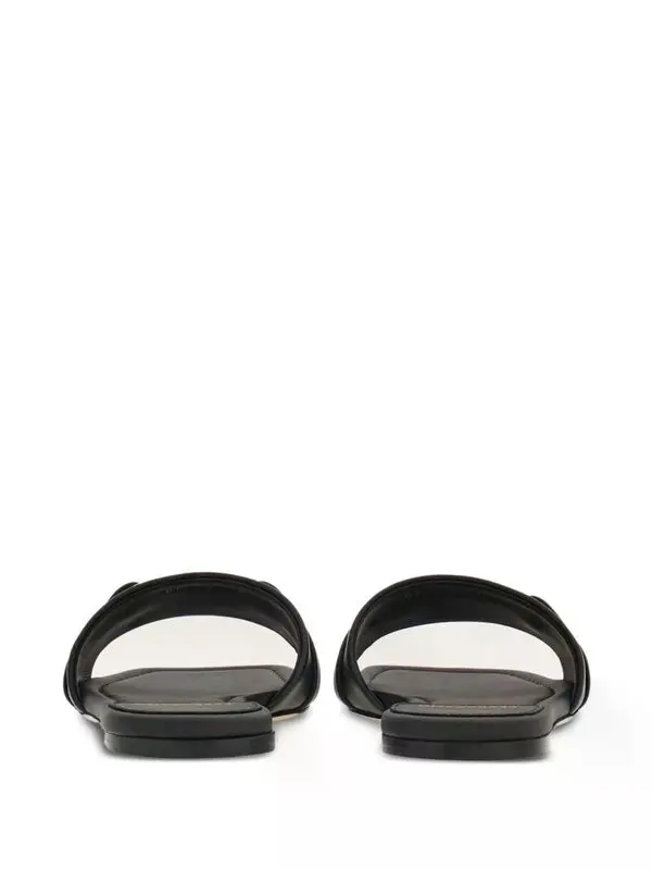 FERRAGAMO Gancini Plaque Leather Slides - Black