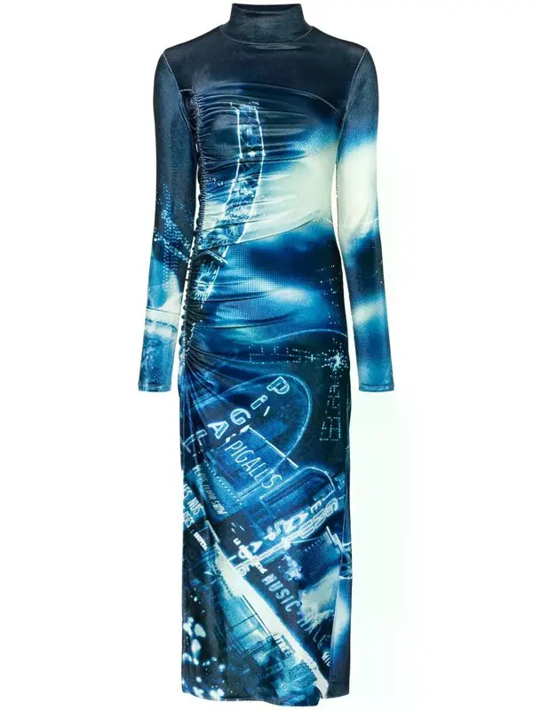 JEAN PAUL GAULTIER Pigalle-print Velvet Dress - Blue