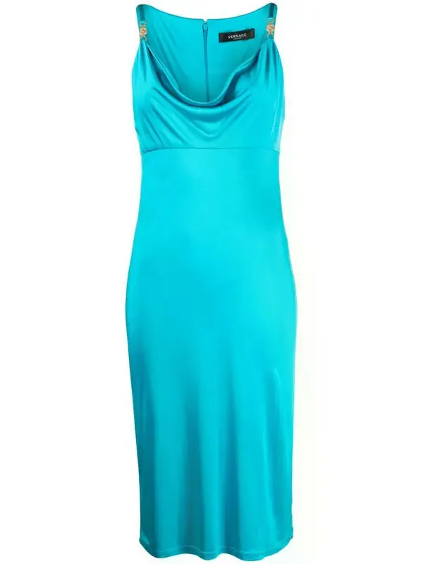 Versace Logo Plaque Cowl Neck Midi Dress