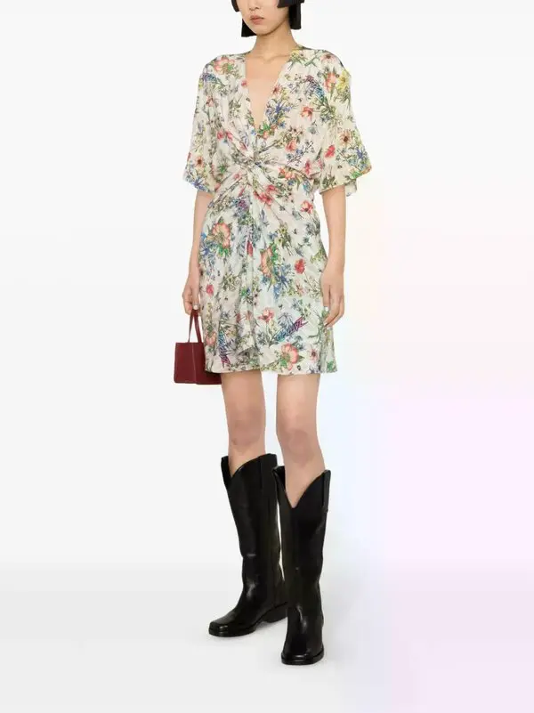 Zadig&Voltaire Rozom Twisted Garden-print Silk Mini Dress - Neutrals