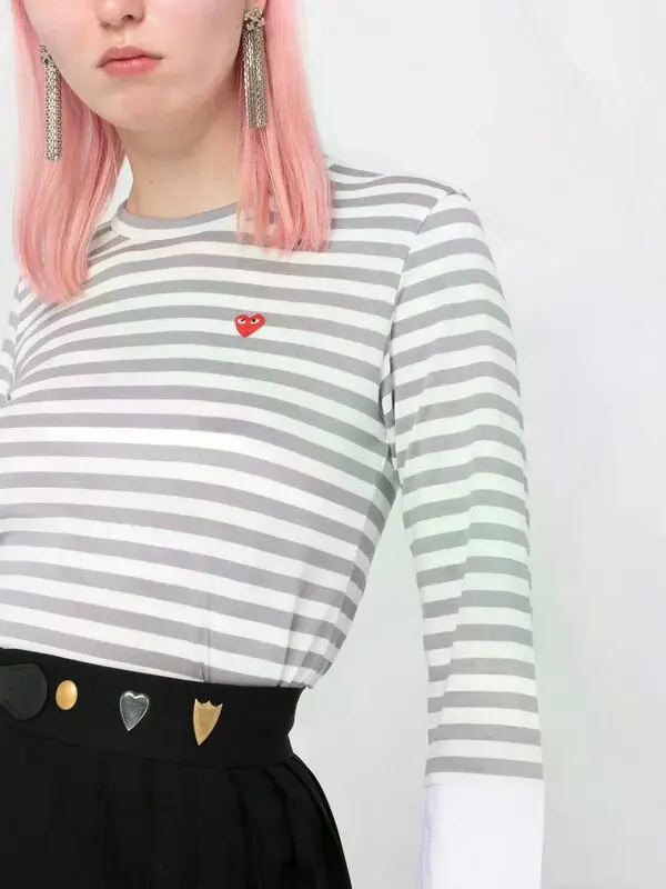 Play Comme Des Garcon Horizontal Stripe Long Sleeve T-shirt - Grey