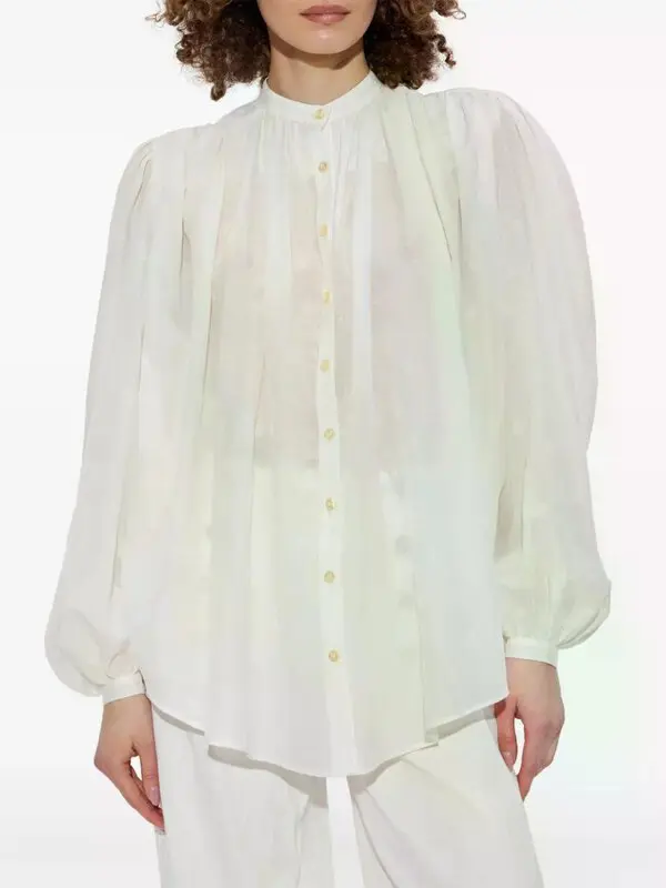 Etro Cotton Blouse With Band Collar And Gathered Detailing