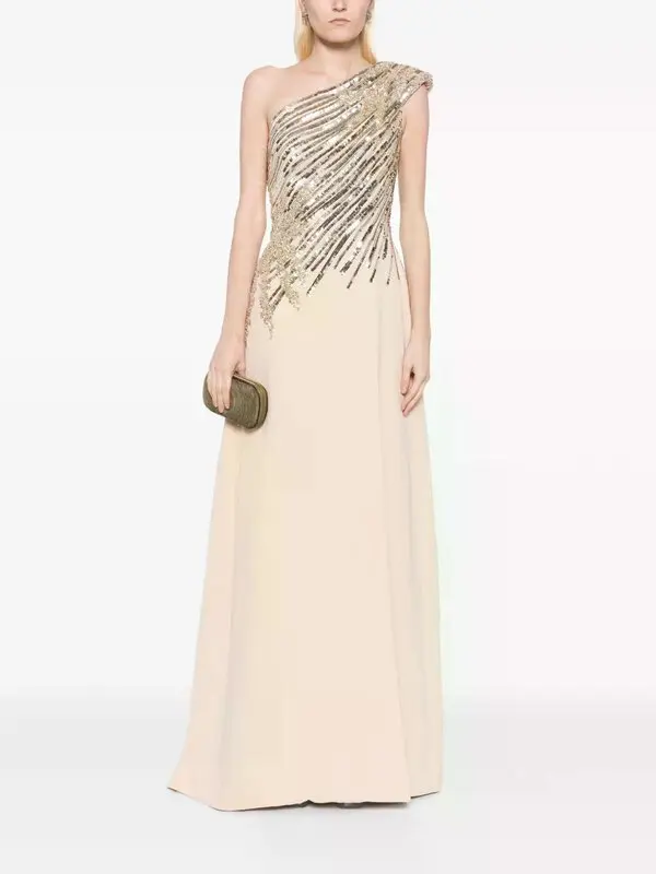 SAIID KOBEISY One Shoulder Sequin Gown