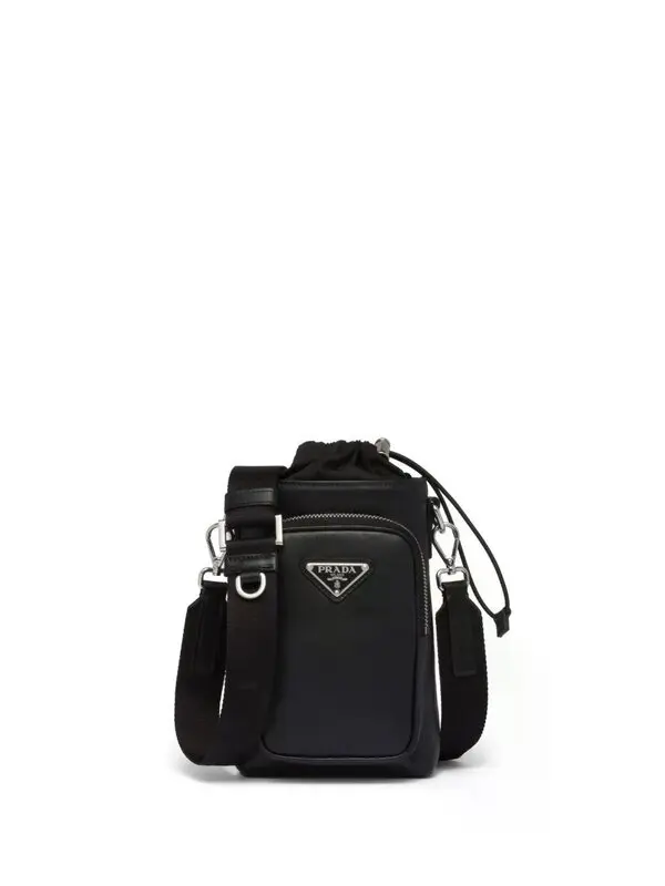 Prada Enamel-logo Leather Shoulder Bag - Black