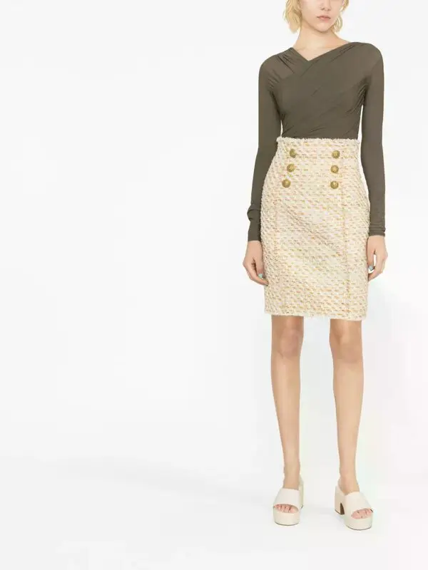 Balmain Button-embellished Tweed Skirt