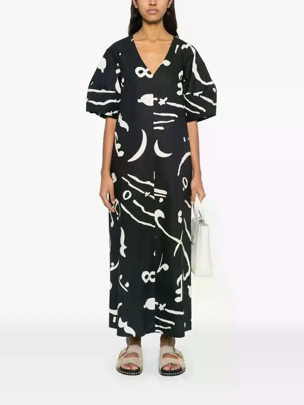 ALYSI Abstract Print V-neck Maxi Dress
