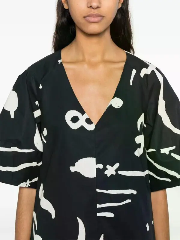 ALYSI Abstract Print V-neck Maxi Dress