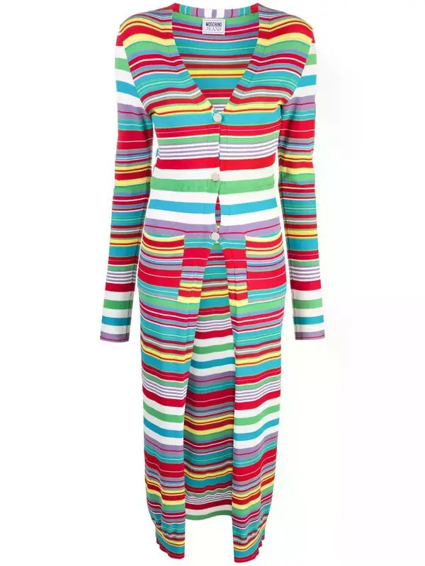 Moschino Horizontal Stripe V-neck Cardigan - Red