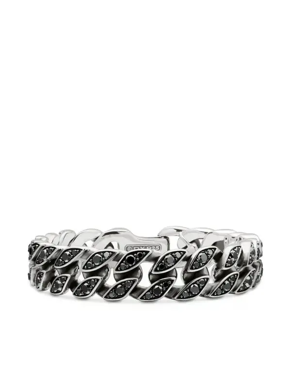 David Yurman Sterling Black Diamond Curb Chain Bracelet - Silver