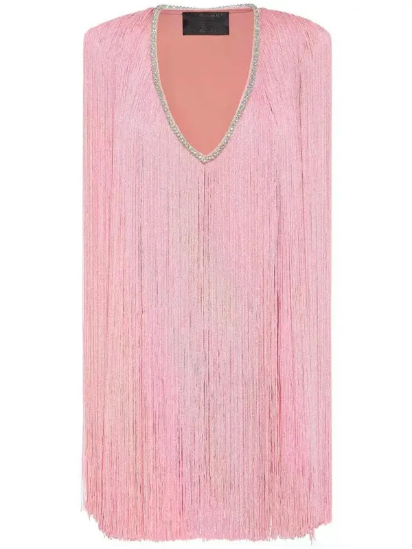 Philipp Plein Embellished Fringe V-neck Mini Dress