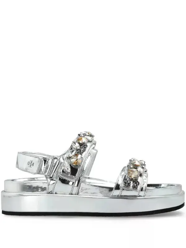 Tory Burch Kira Embellished Crystal Sandals - Grey