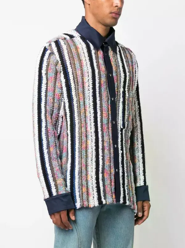 VITELLI Striped Knit-panel Shirt