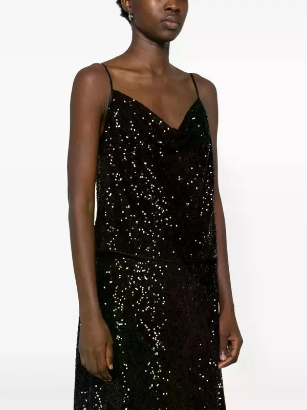 Diane Von Furstenberg Sequin Cowl Neck Cropped Tank Top
