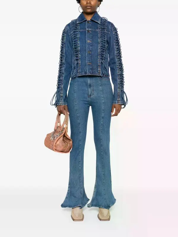 JEAN PAUL GAULTIER Lace-up Embellished Denim Jacket - Black