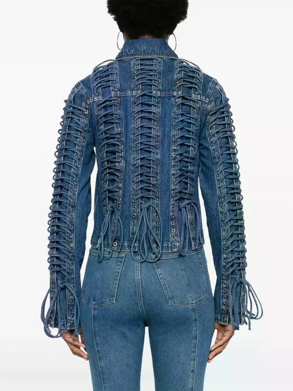 JEAN PAUL GAULTIER Lace-up Embellished Denim Jacket
