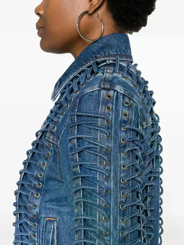 JEAN PAUL GAULTIER Lace-up Embellished Denim Jacket