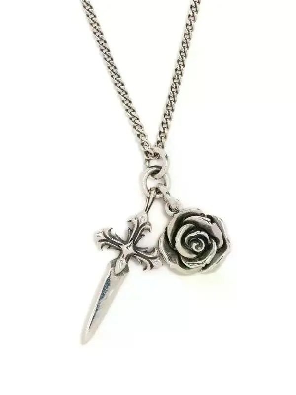 Emanuele Bicocchi Dagger And Rose Pendant Necklace - Silver