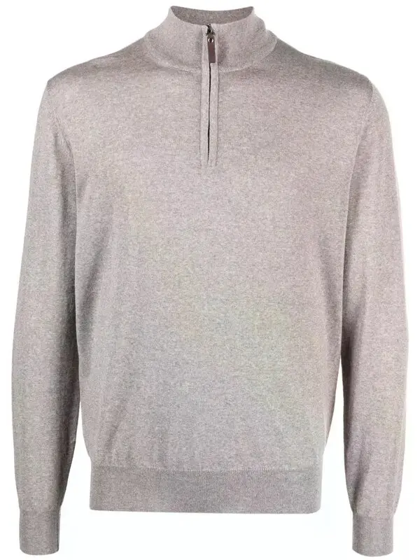 Canali Zip-detail Merino Wool Jumper - Brown