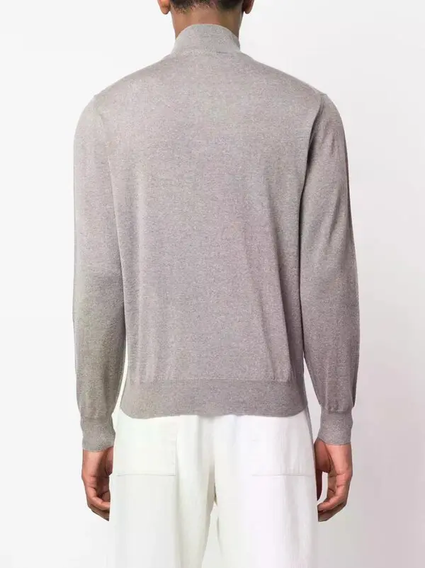 Canali Zip-detail Merino Wool Jumper - Brown