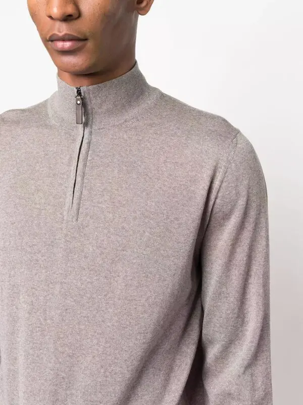 Canali Zip-detail Merino Wool Jumper - Brown
